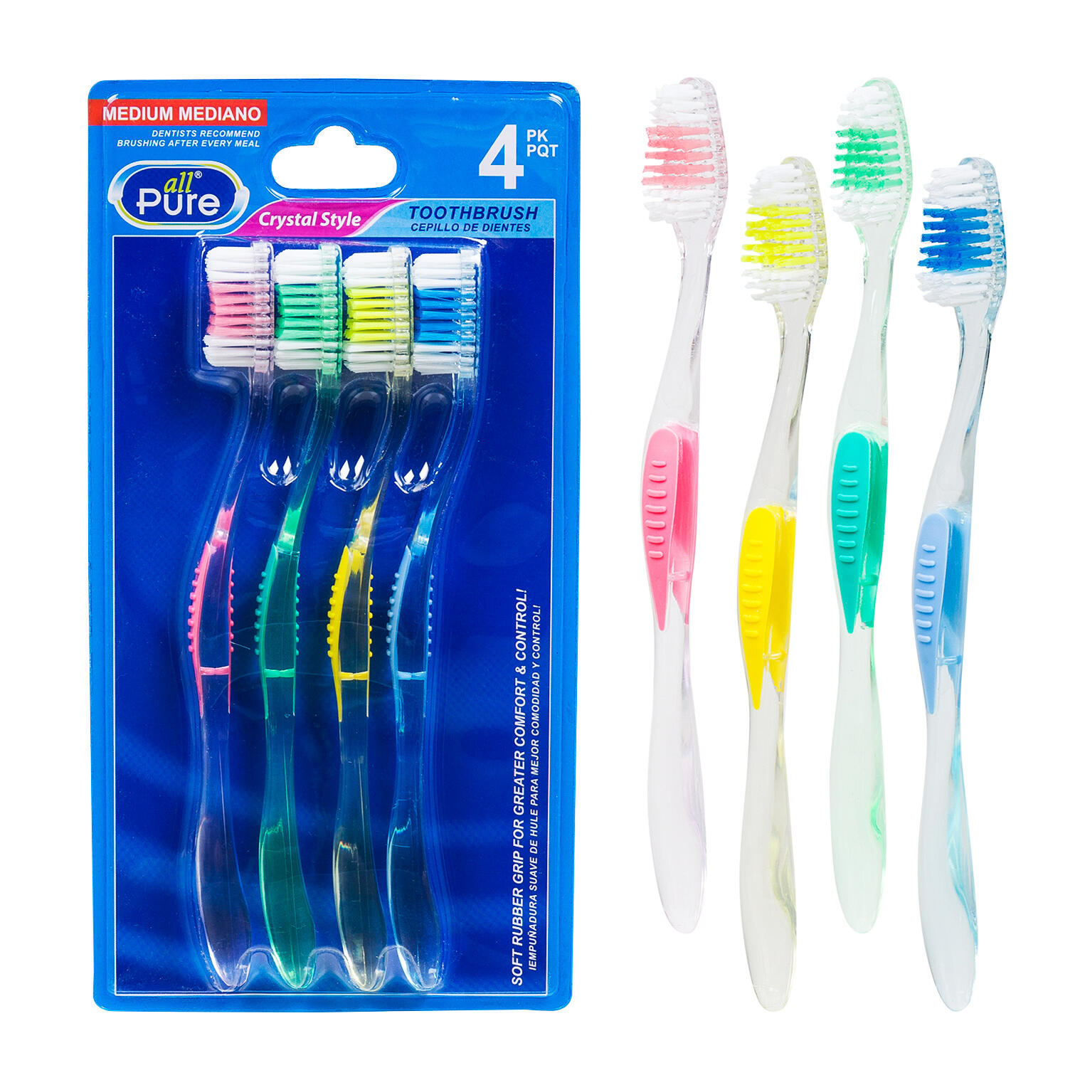 Wholesale 4 Pack Crystal Style Toothbrush- Assorted Colors PIINK GREEN ...