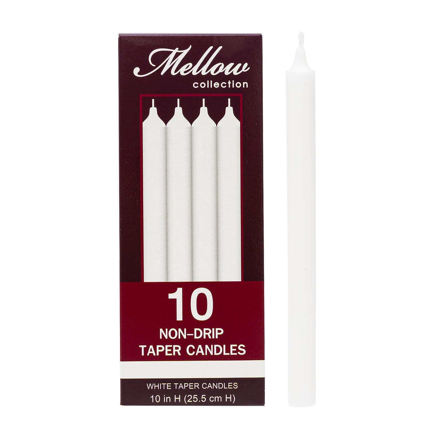 Wholesale 10 Pack Non Drip Taper Candles | WHITE | SKU: 24218