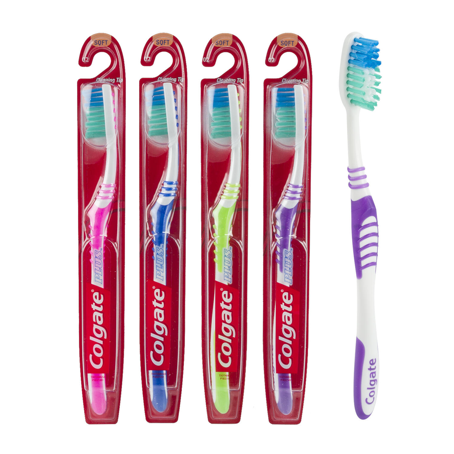 Wholesale Colgate Plus Soft Toothbrush- 4 Assorted Colors