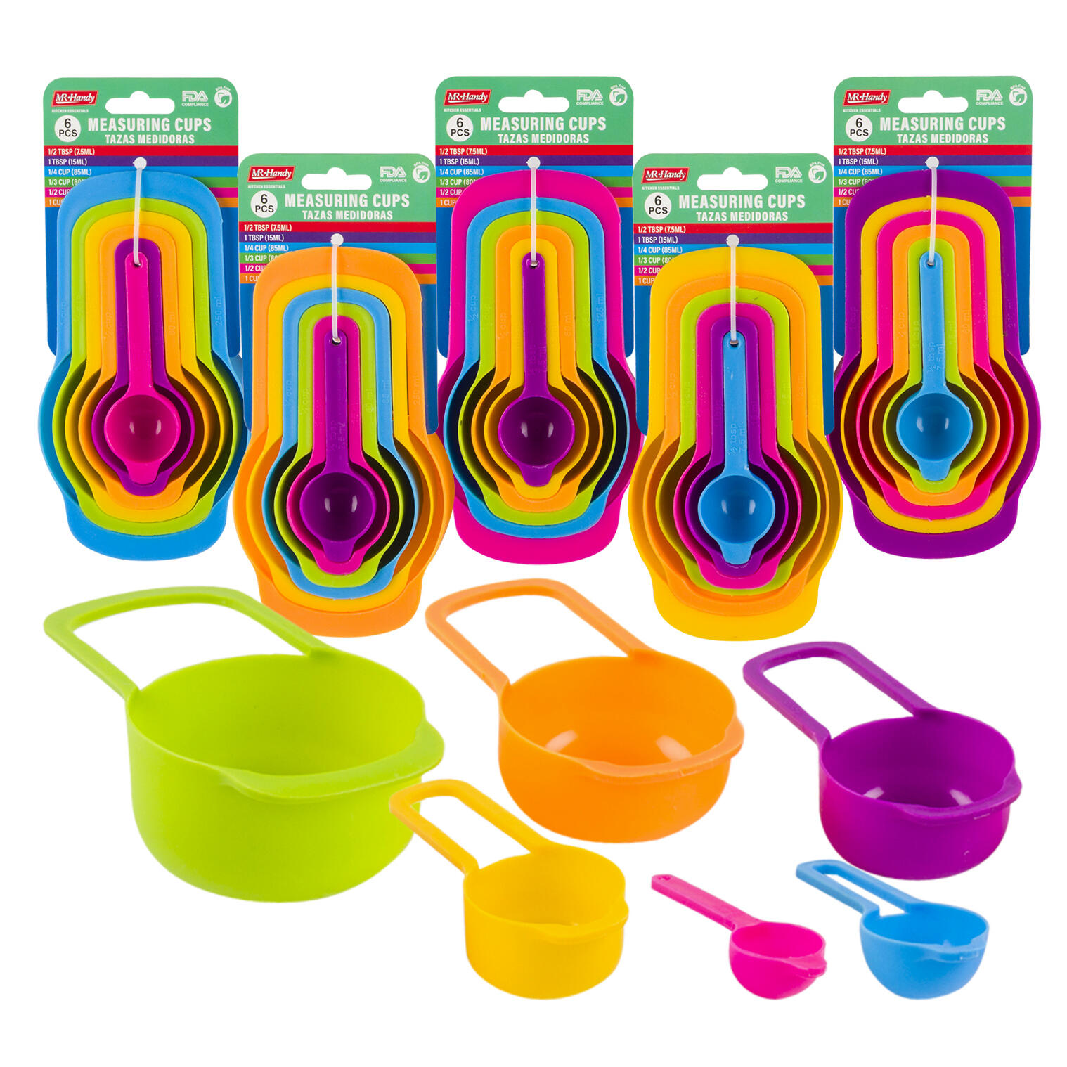 Wholesale 6pc Measuring Cup Set- Assorted Colors | PURPLE YELLOW GREEN ...