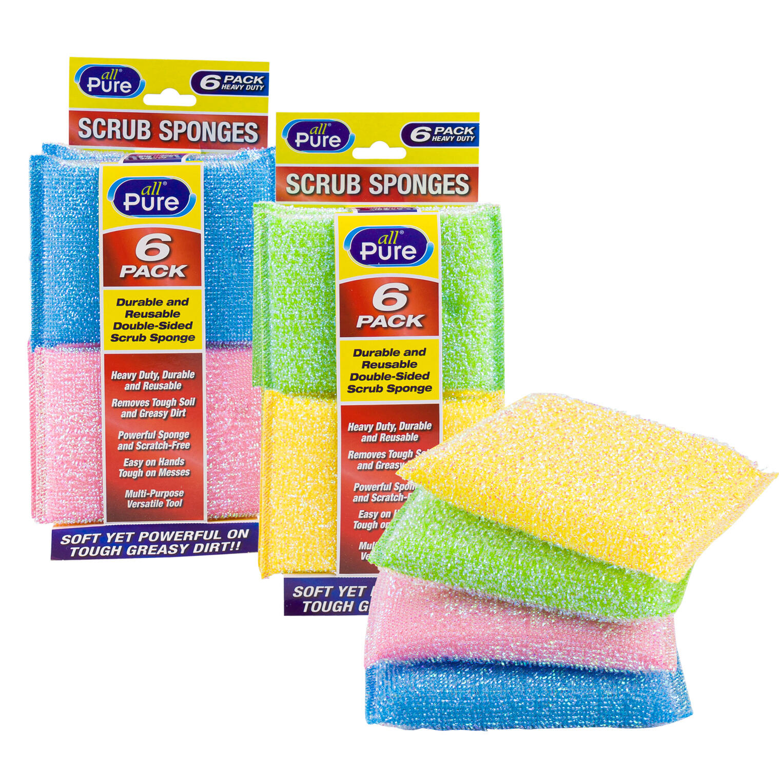 Wholesale All Pure 6pc Scrubber Sponge- Assorted Colors PINK+ BLUE ...