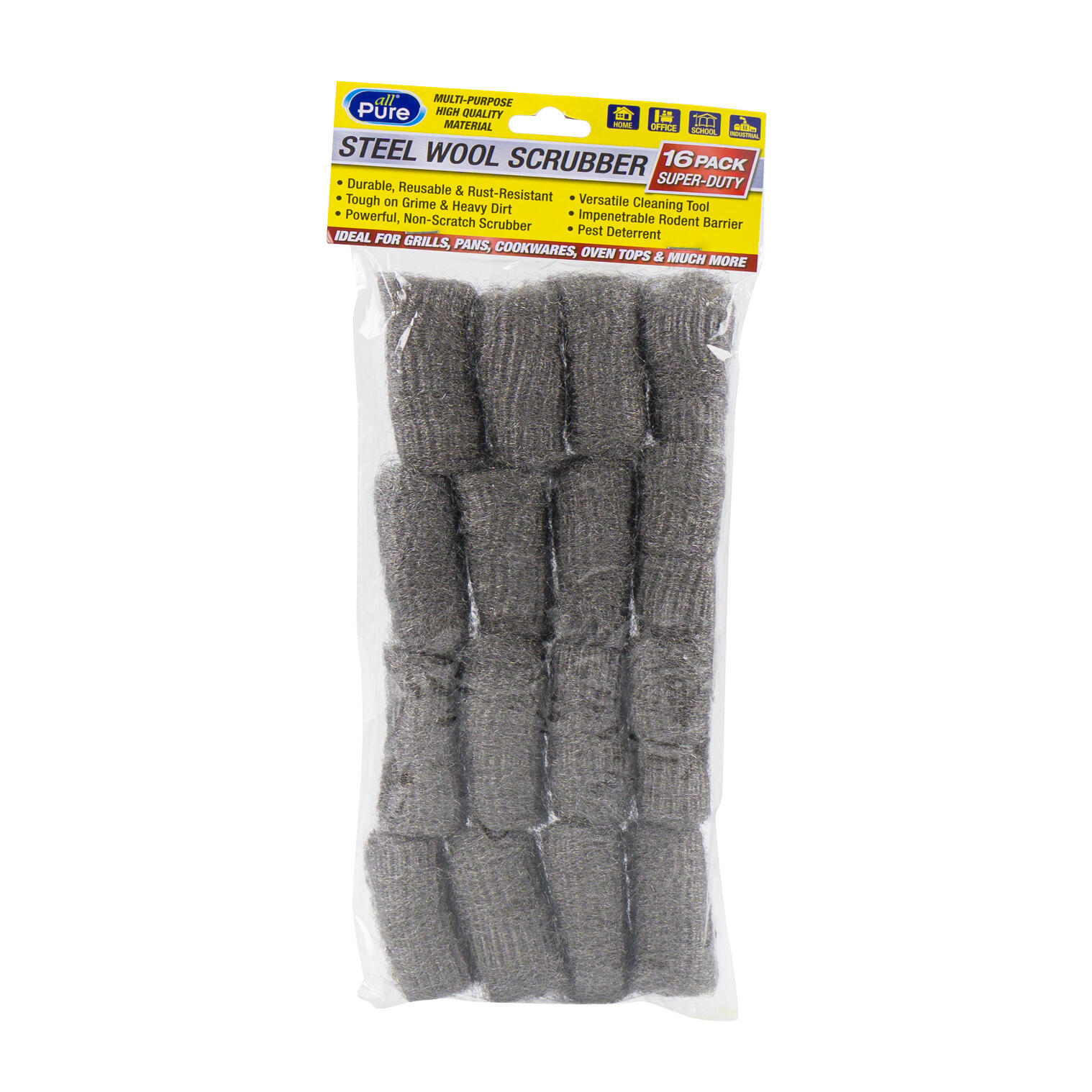 Wholesale All Pure 16pc Steel Wool Pads Scourer SILVER