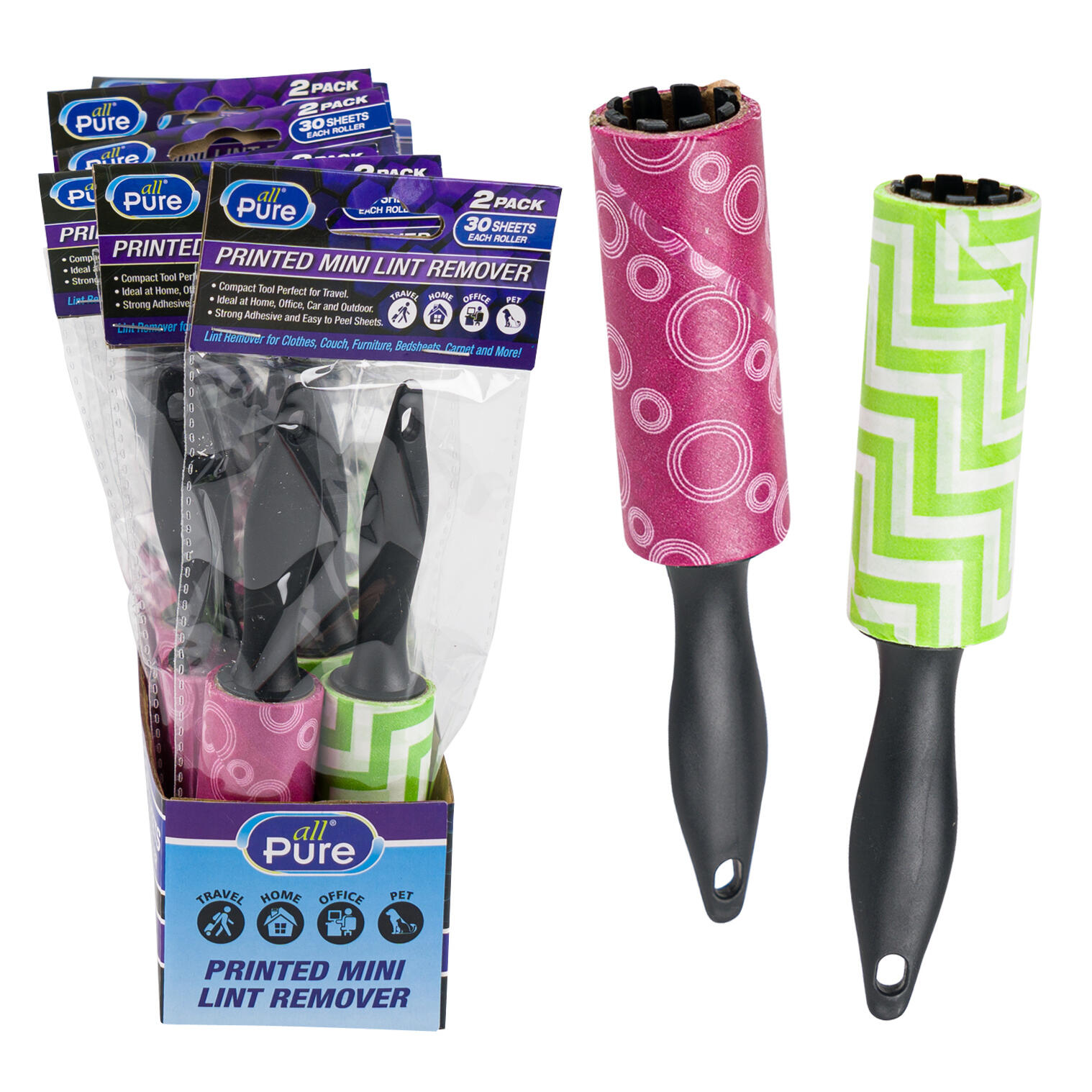 Wholesale LINT ROLLERS,2pcMINI PRINTED ASST DESIGNS