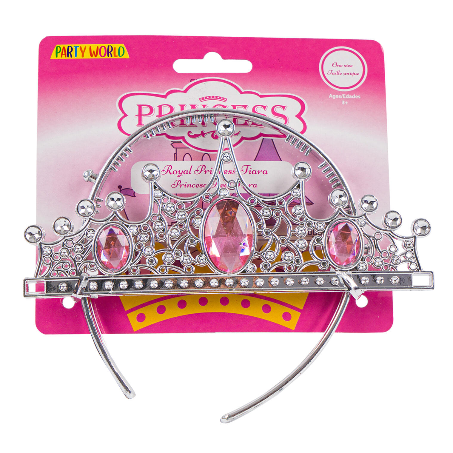 Wholesale Princess Crown W/ Rhinestones SILVER w/PINK