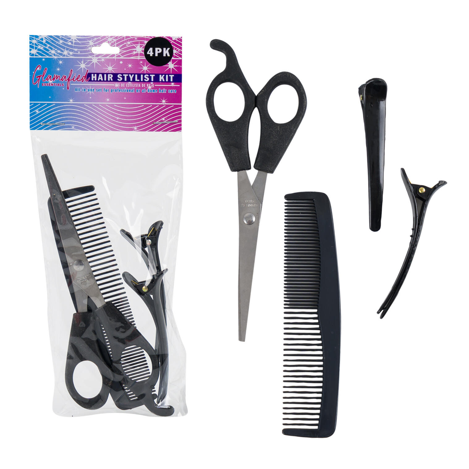 Wholesale GLAMAFIED HAIR STYLIST KIT - 4 PACK ALL-IN-ONE SET IN BLACK ...