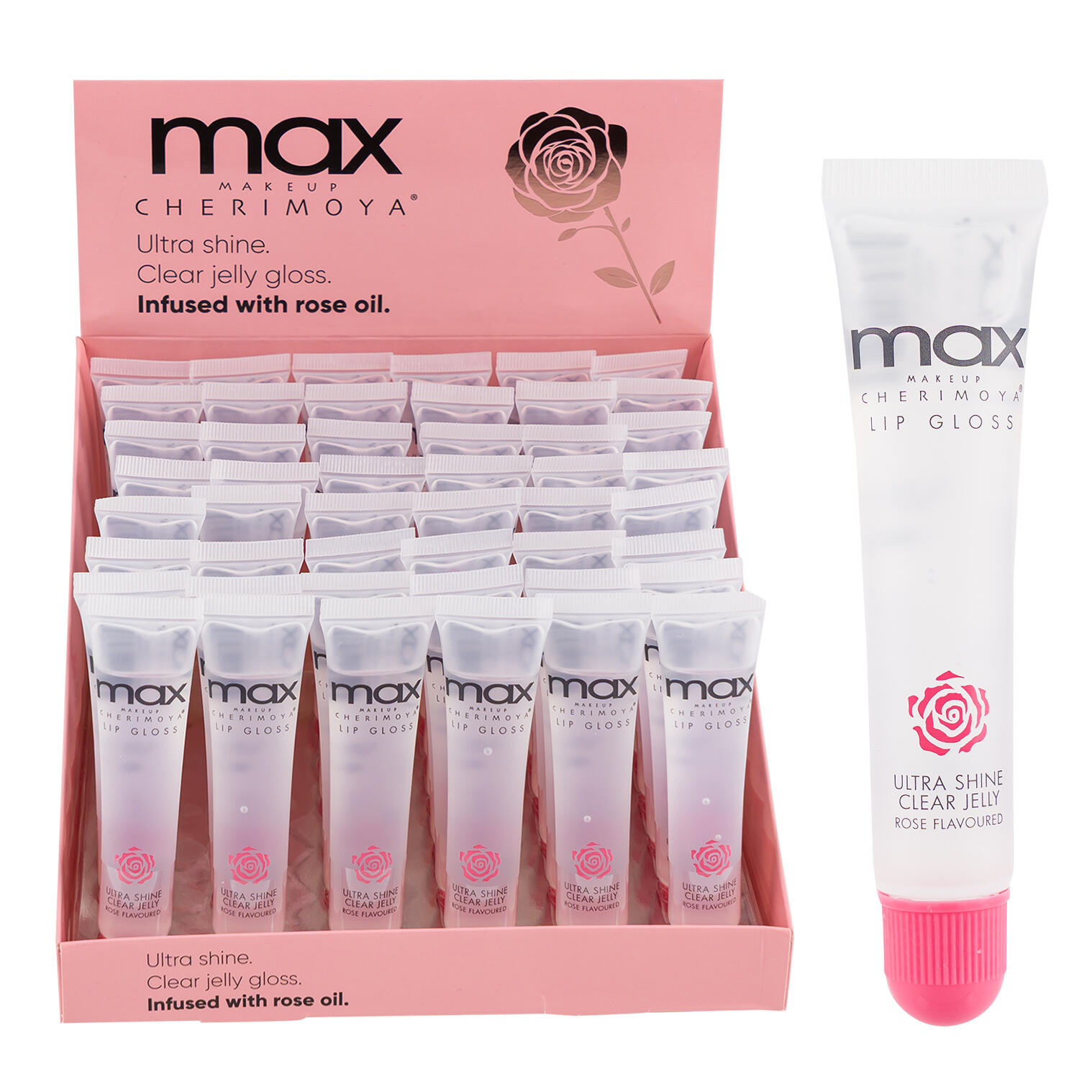 Wholesale Max Makeup Cherimoya Clear Jelly Lip Gloss - 0.5oz - Infused With Rose Oil - Rose ...