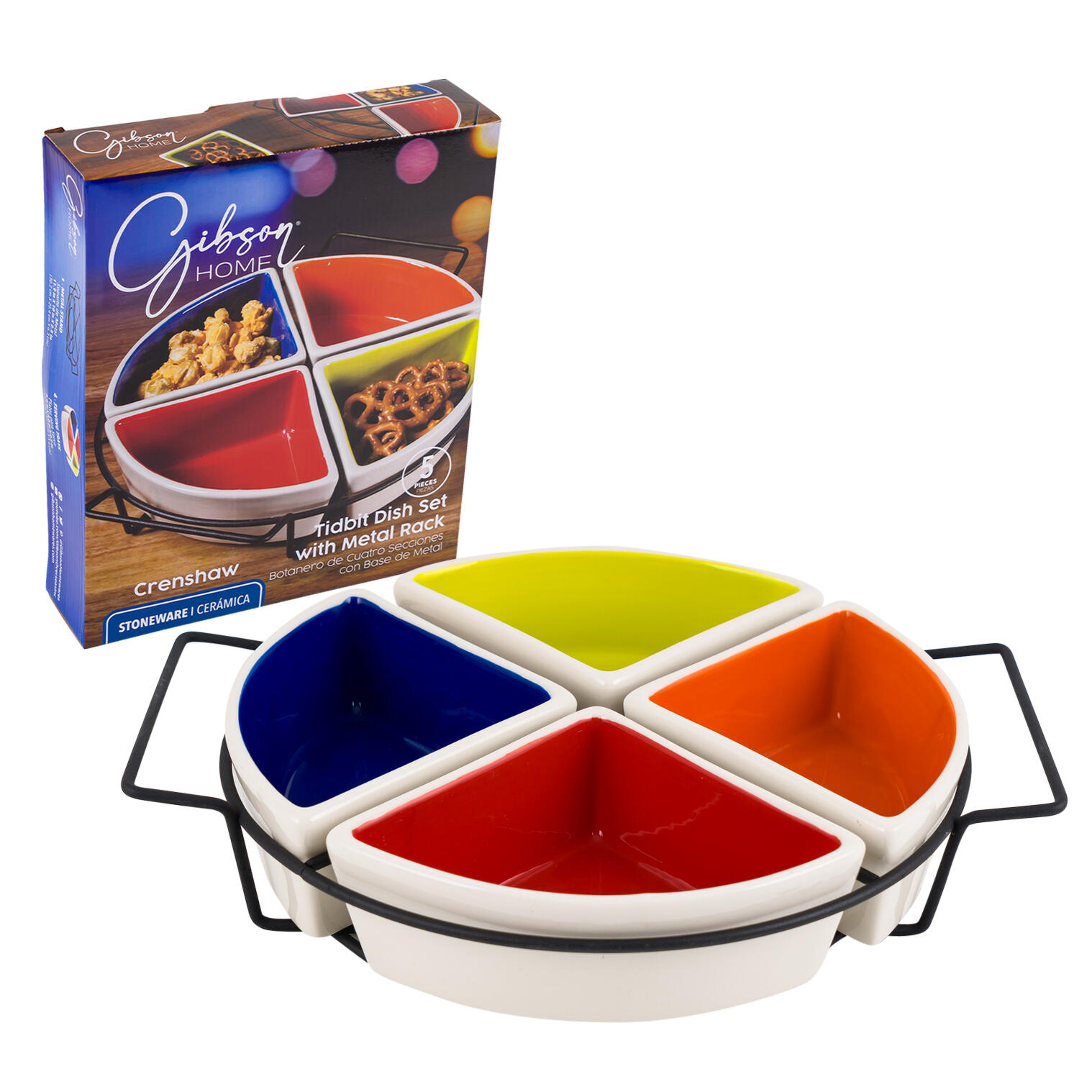 Wholesale Gibson Home Tidbit Dish Set with Metal Rack - 5 Pieces ...