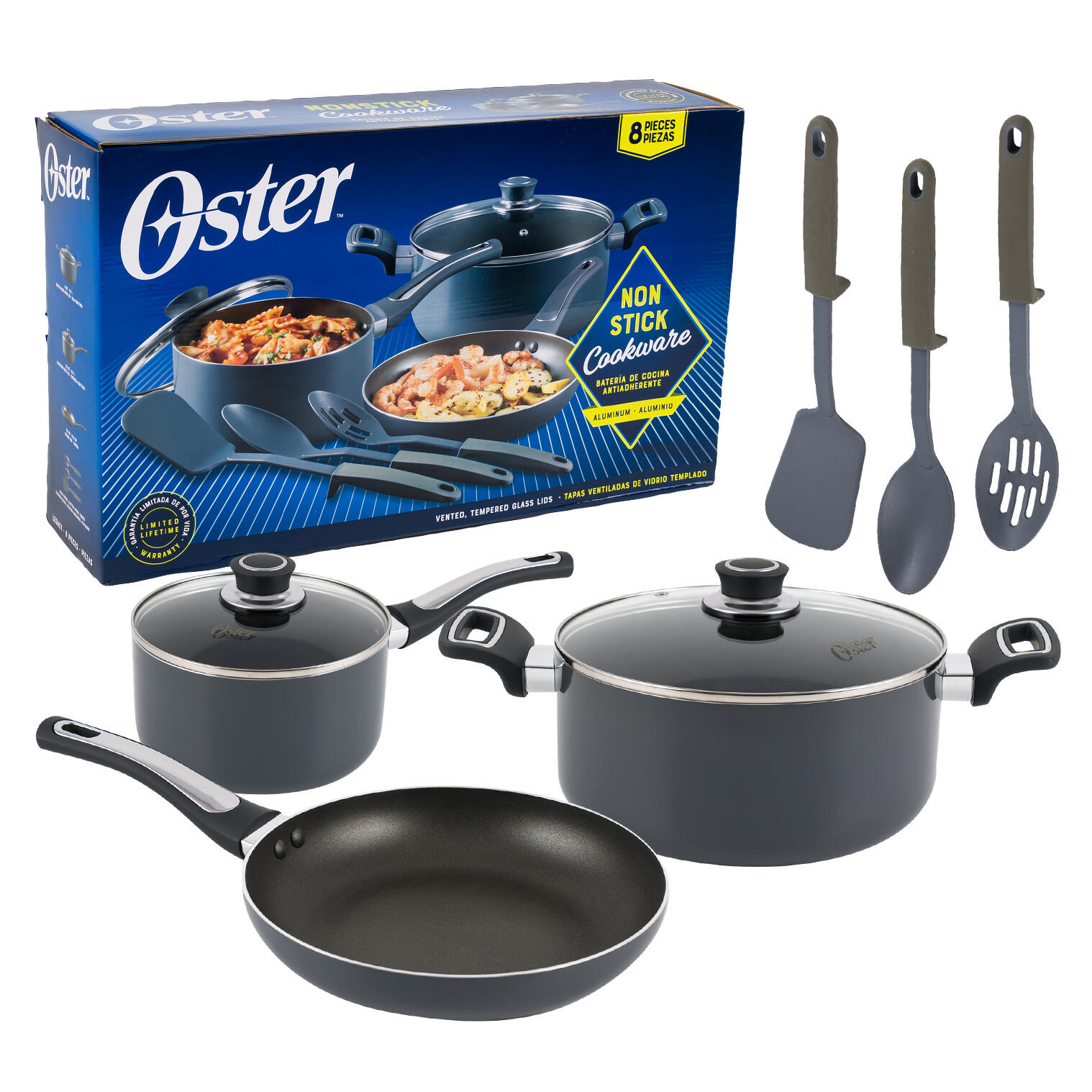 Wholesale Oster Nonstick Cookware - 8 Pieces - Aluminum - Vented ...