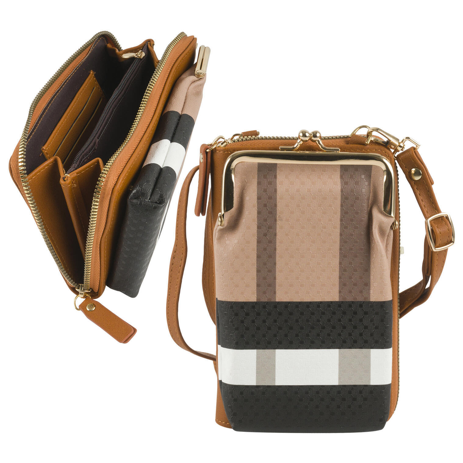 Wholesale Bag W/ Front Pouch and Strap- Brown