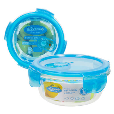 Wholesale Round Food Container- 13.5oz- Blue BLUE W/CLEAR GLASS