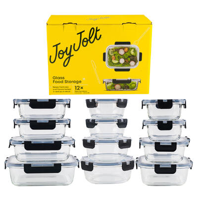 Wholesale Joy Jolt Glass Food Storage Set with Lids - 12 Pieces - Keeps ...