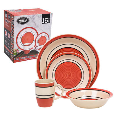 Wholesale DINNERWARE SET,16pc HP STRIPE- | STRIPE-RED | SKU: 92858